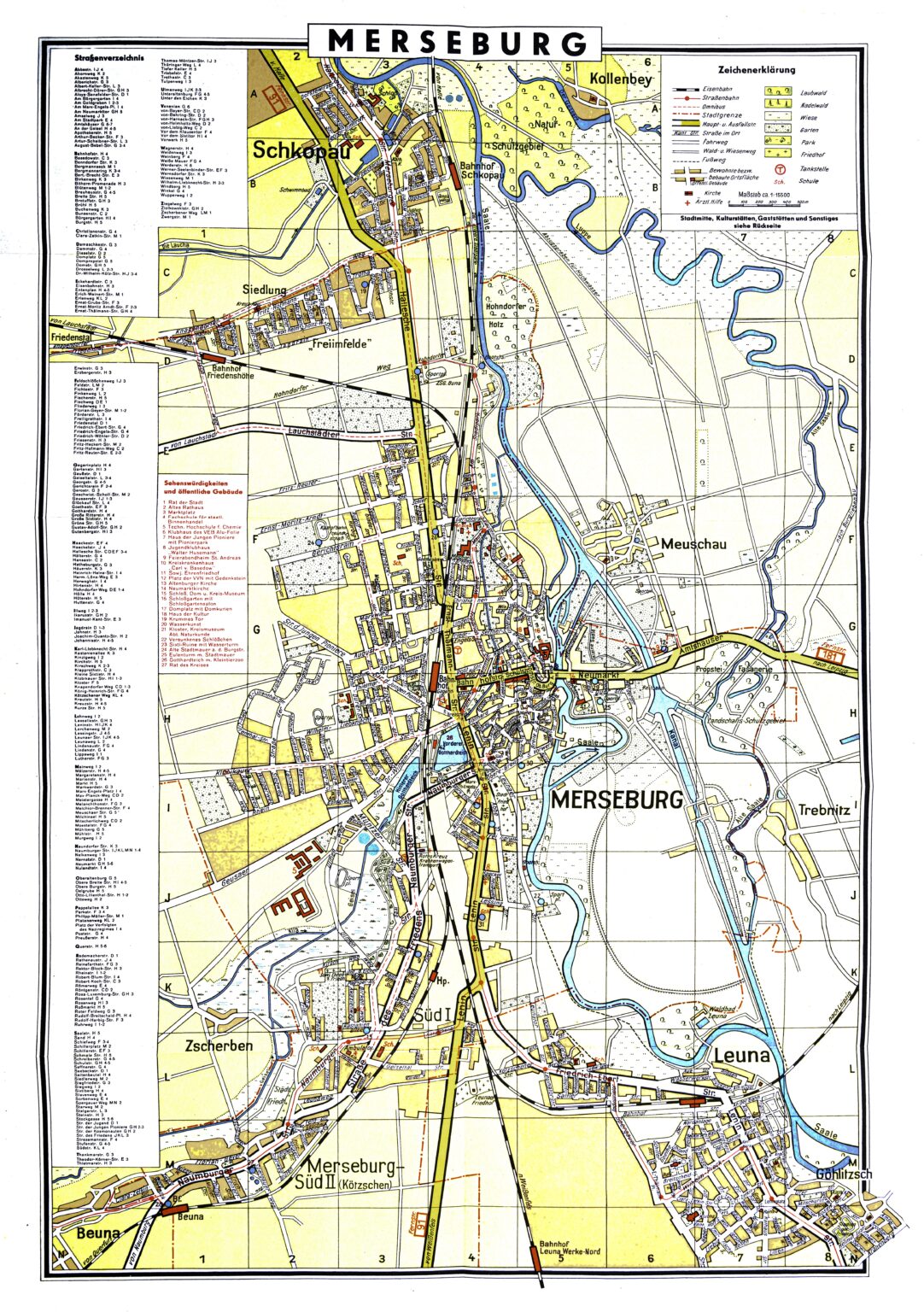 1963 - Stadtplan Merseburg mit Straßenregister - zoep-entertainment